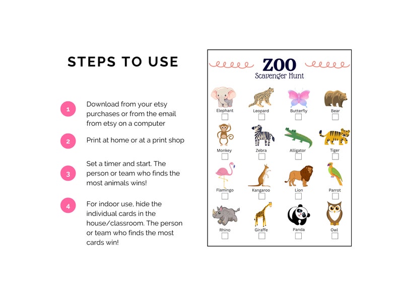 Zoo Scavenger Hunt, Zoo Animals Scavenger Hunt, Indoor Scavenger Hunt ...