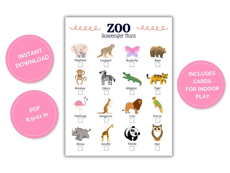 Zoo Scavenger Hunt, Zoo Animals Scavenger Hunt, Indoor Scavenger Hunt ...