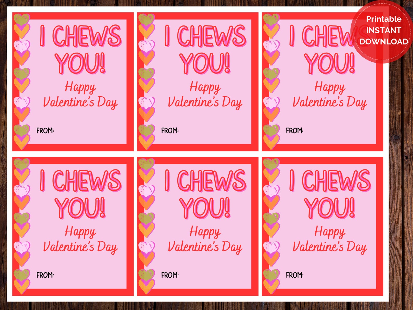 I Chews You Valentine Printable | Chewy Valentine Tag for Friends and ...