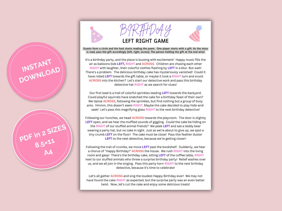 Left Right Game Birthday, Pass the Prize Game Birthday, Pass the Gift ...