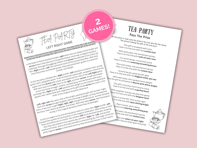 Tea Party Games, Tea Party Left Right Game, Pass the Prize Game, Teen ...