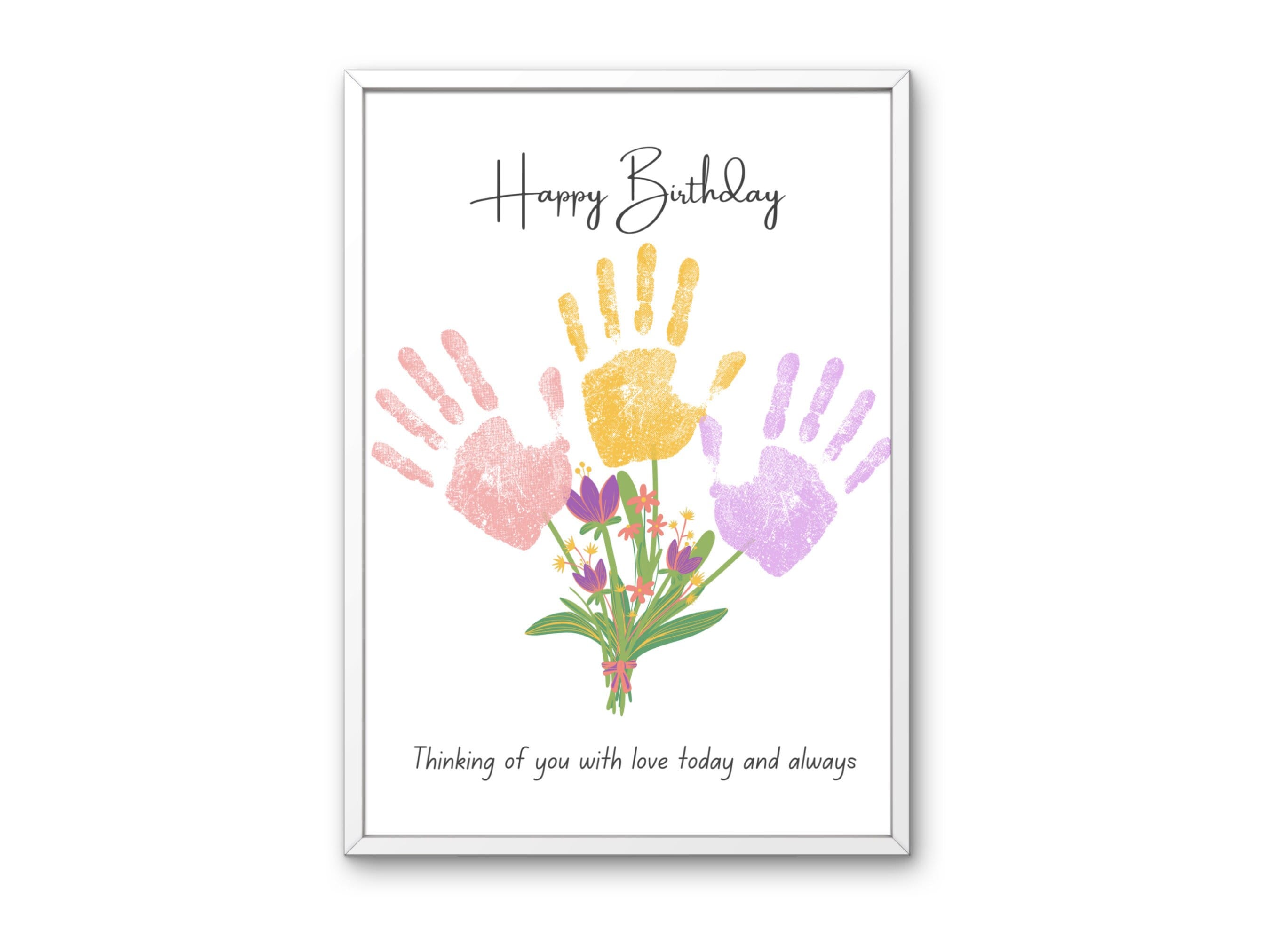 Happy Birthday Handprint Art Flower Bouquet With a Birthday Wish, DIY ...