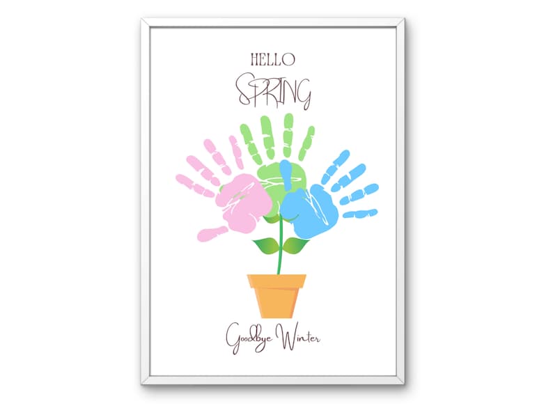 First Day of Spring Flower Handprint Art Crafts, Flowerpot Handprint ...