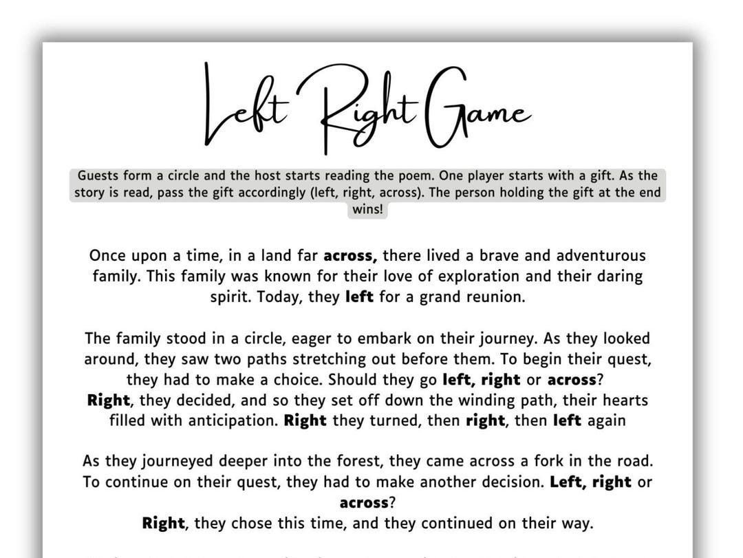 Left Right Game, Right Left Game, Pass the Gift, Family Reunion Games ...