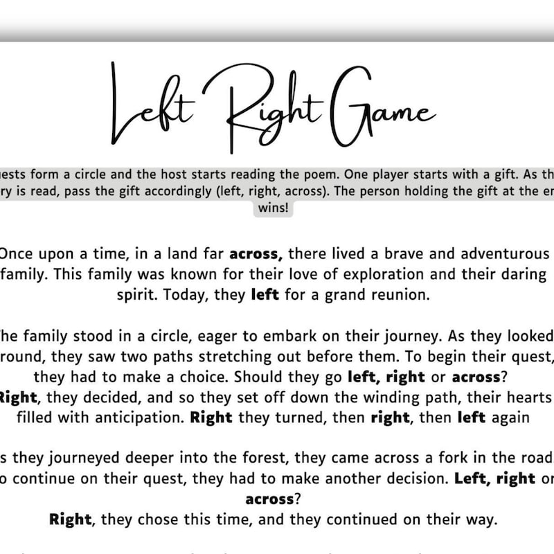 Family Reunion Left Right Game - Etsy