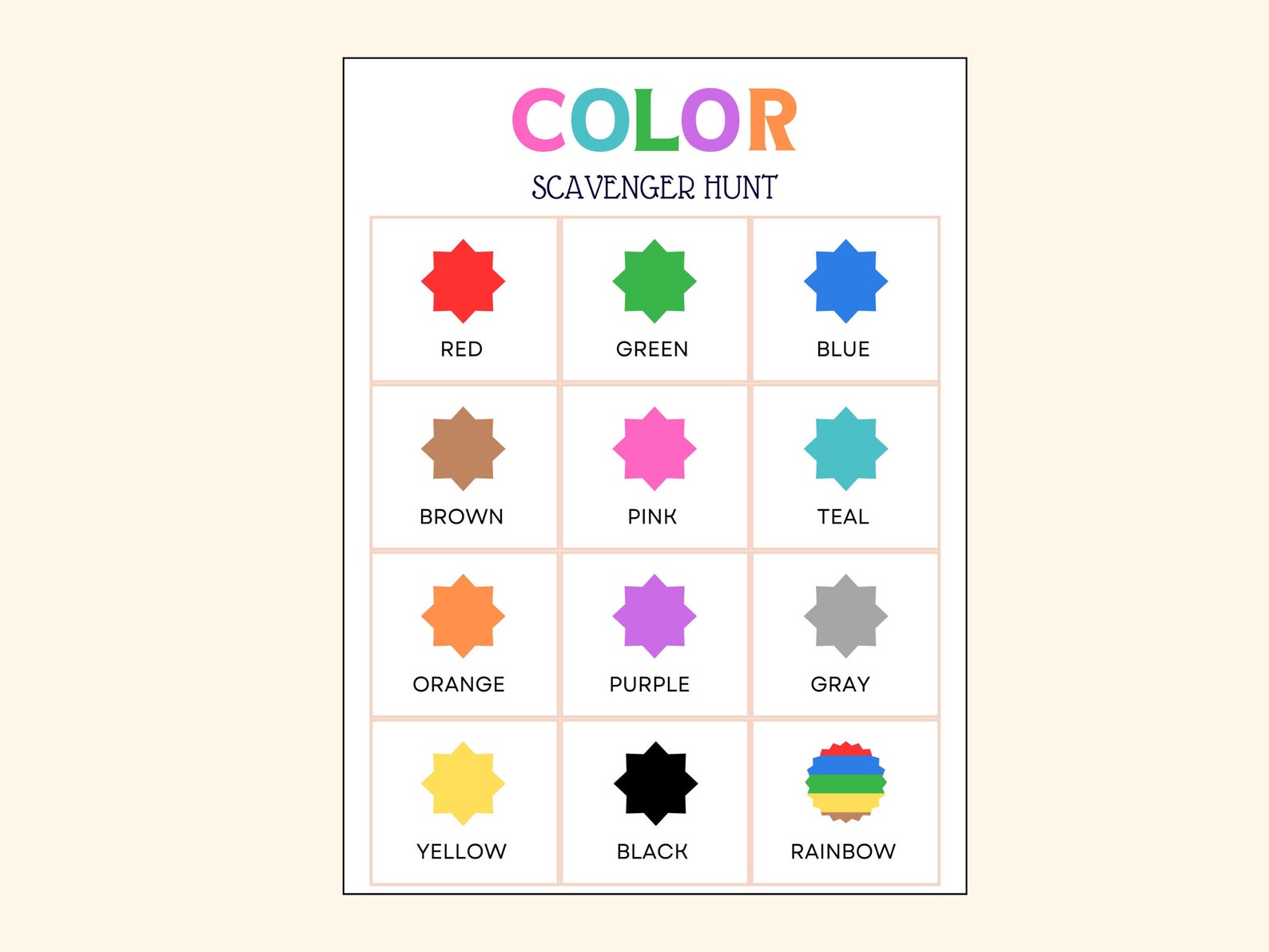 Color Scavenger Hunt, Outdoor Scavenger Hunt for Kids Toddlers ...
