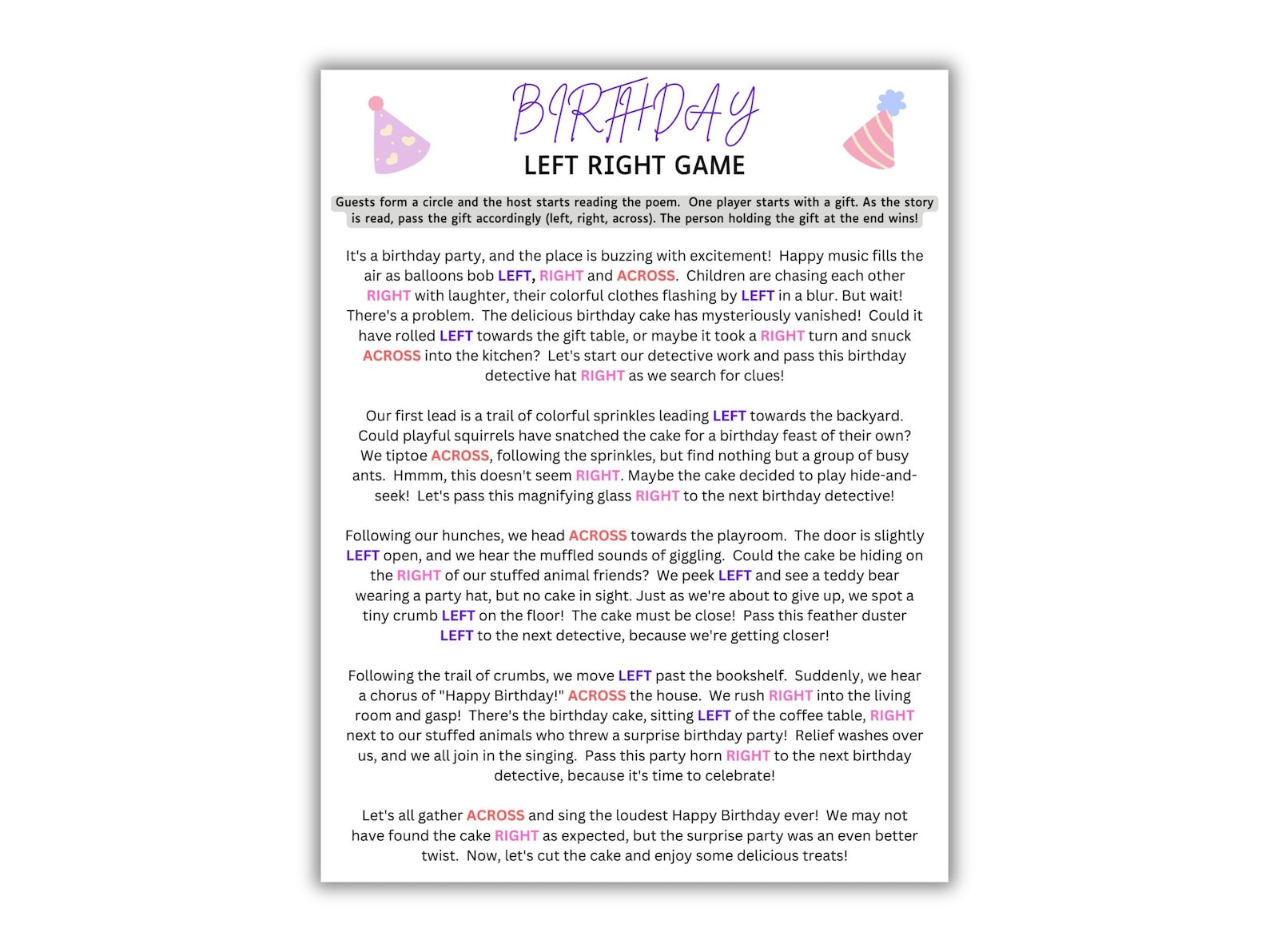 Left Right Game Birthday, Pass the Prize Game Birthday, Pass the Gift ...