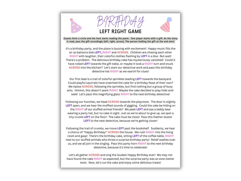 Left Right Game Birthday, Pass the Prize Game Birthday, Pass the Gift ...