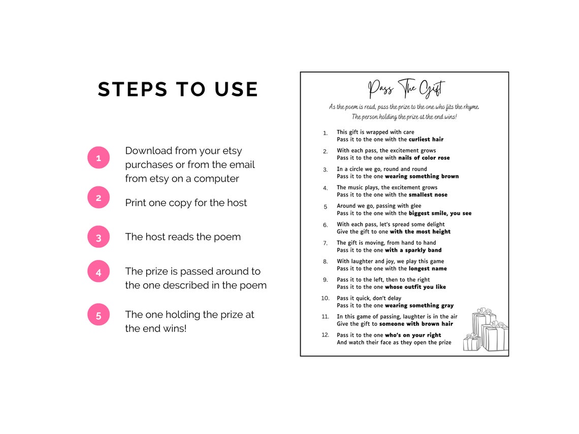 Ladies Night Games, Pass the Gift Poem, Left Right Game, Pass the ...
