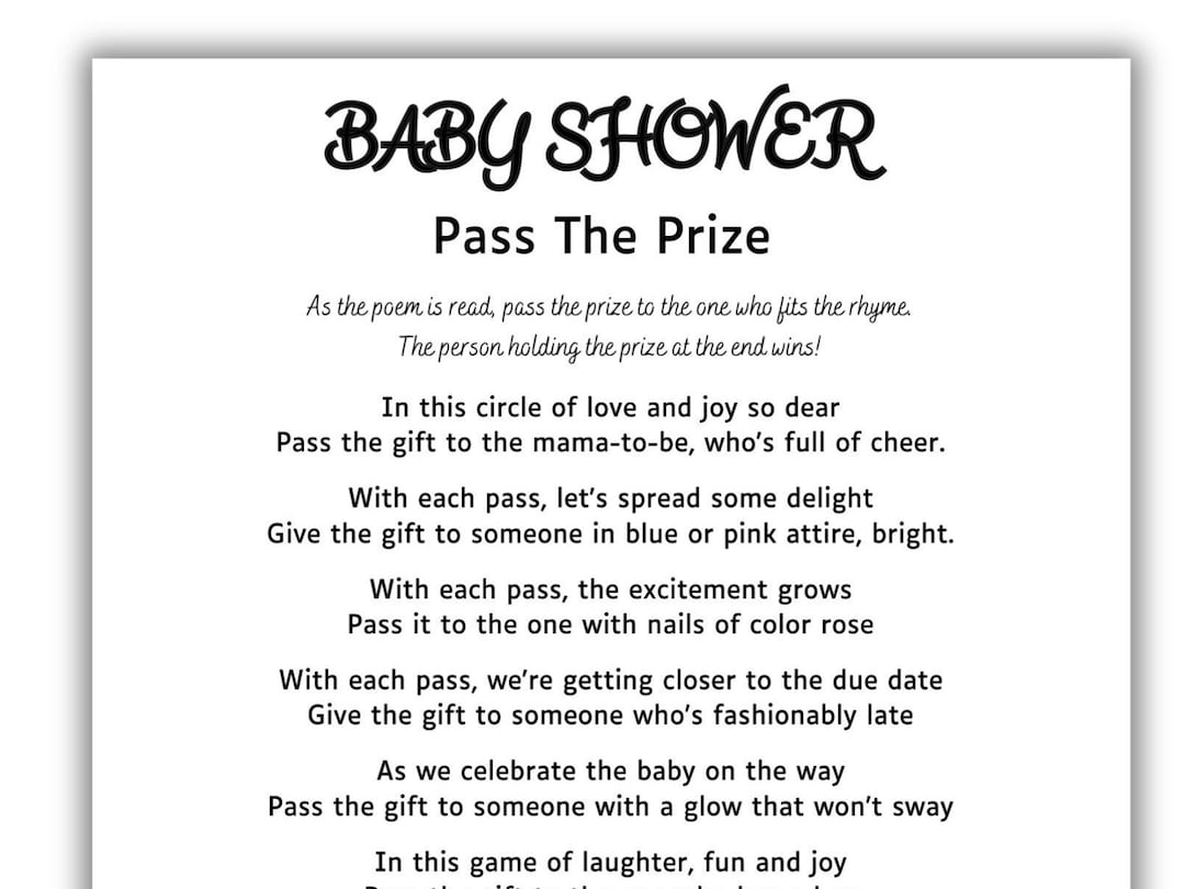 Baby Shower Pass the Prize Game, Pass the Gift, Baby Shower Activity ...