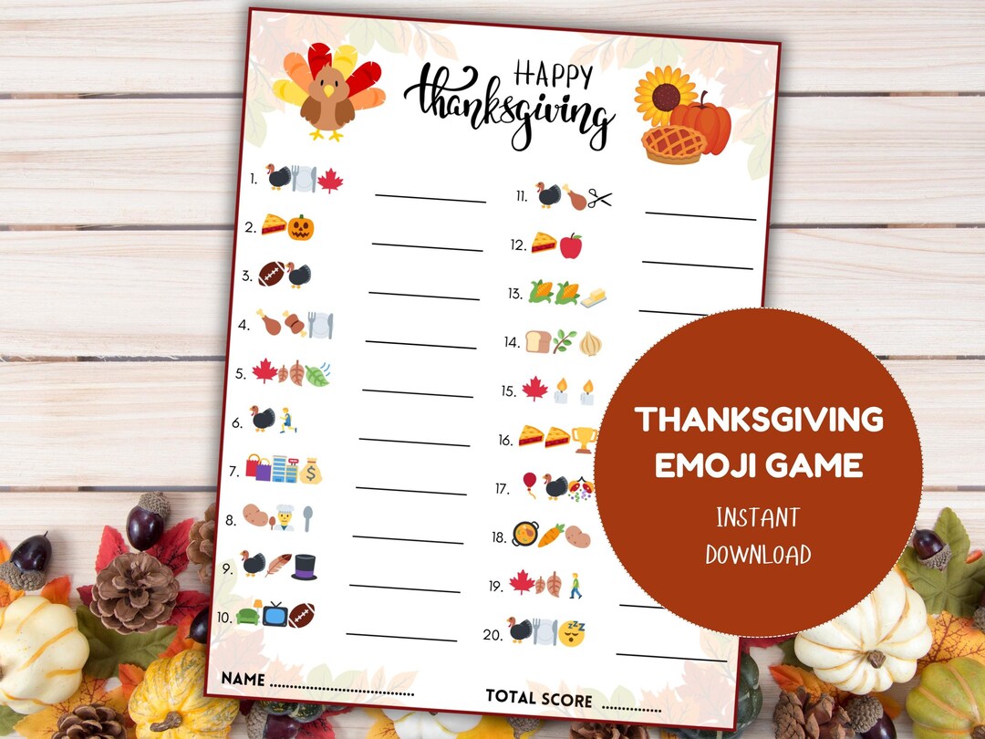 Thanksgiving Emoji Games Printable Pictionary, Friendsgiving Adult ...