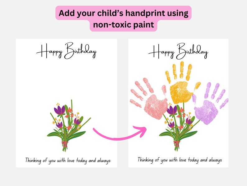 Happy Birthday Handprint Art Flower Bouquet With a Birthday Wish, DIY ...