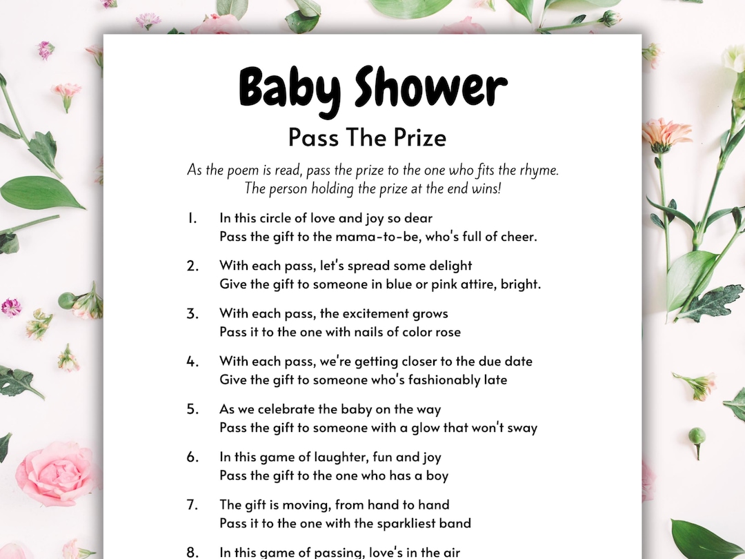 Baby Shower Pass the Prize Game, Left Right Poem, Left Right Game, Pass ...