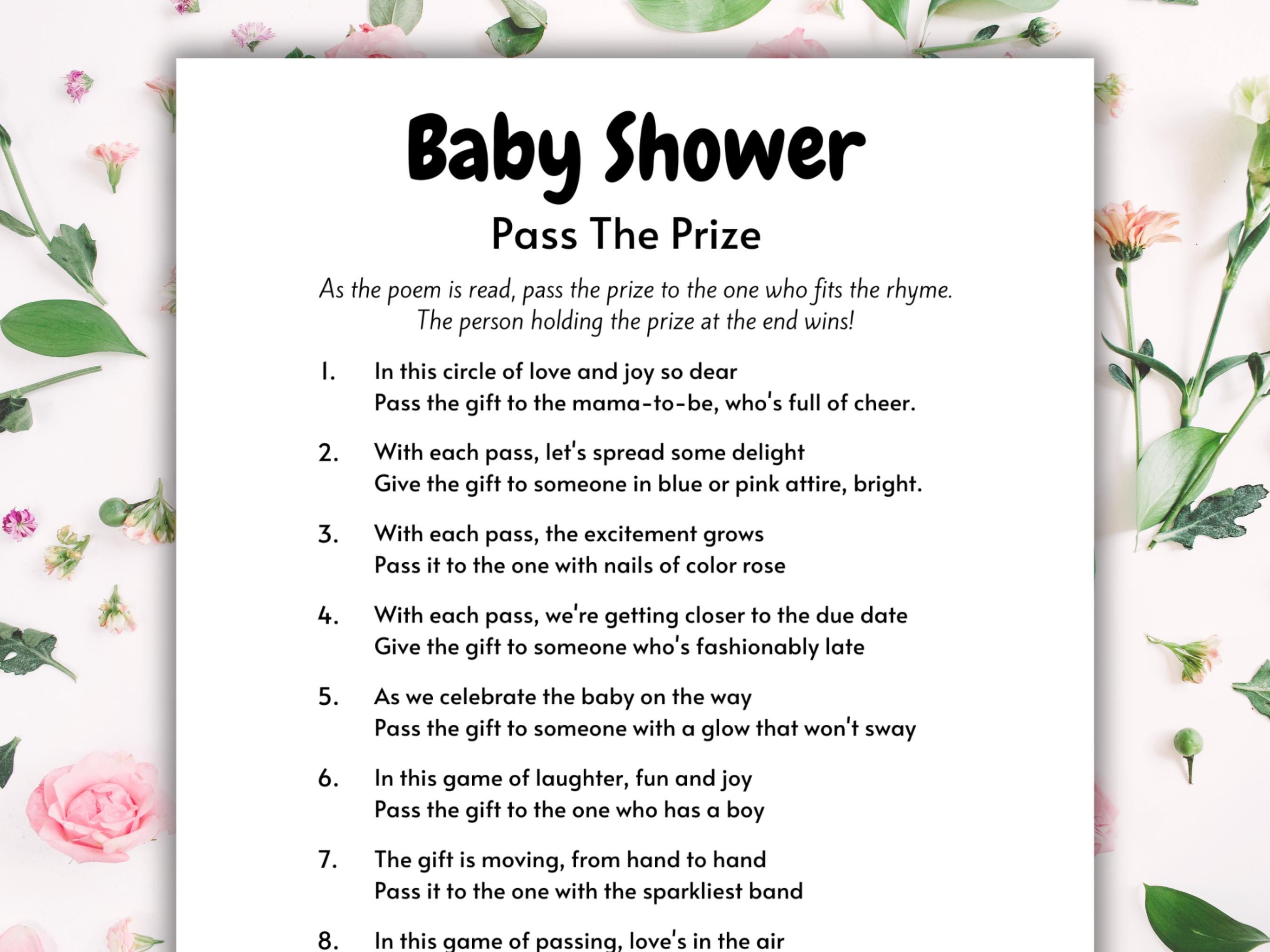 Baby Shower Pass the Prize Game, Left Right Poem, Left Right Game, Pass ...