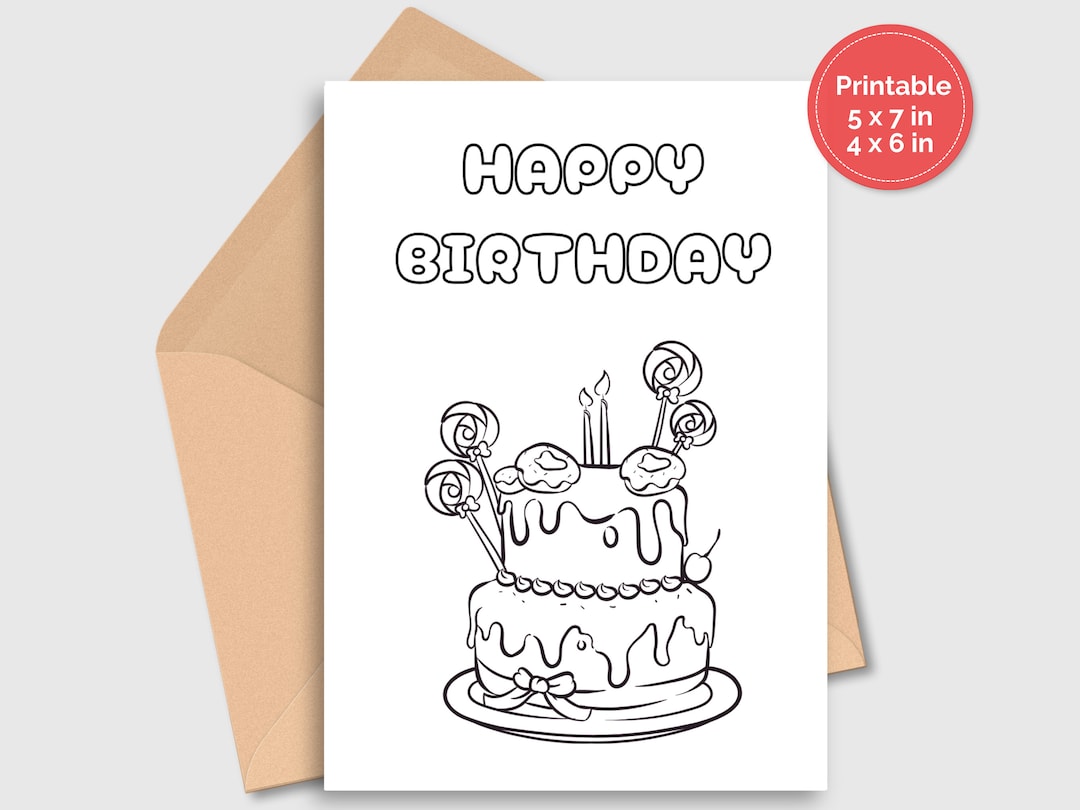 Colorable Happy Birthday Card Color Your Own Birthday Card ...