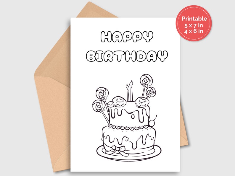 Colorable Happy Birthday Card Color Your Own Birthday Card , Printable ...