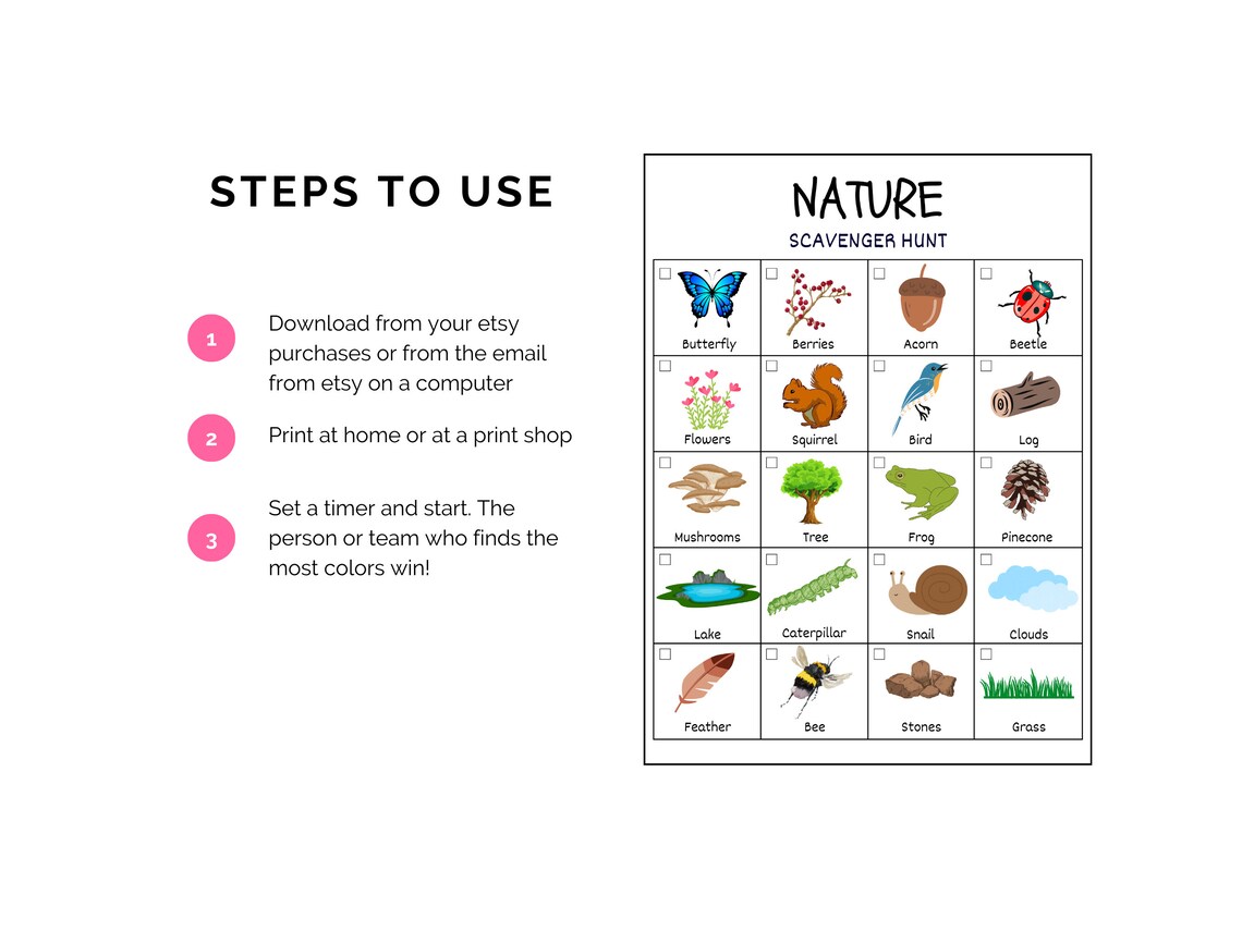 Nature Scavenger Hunt for Kids, Preschool Summer Activity, Outdoor ...