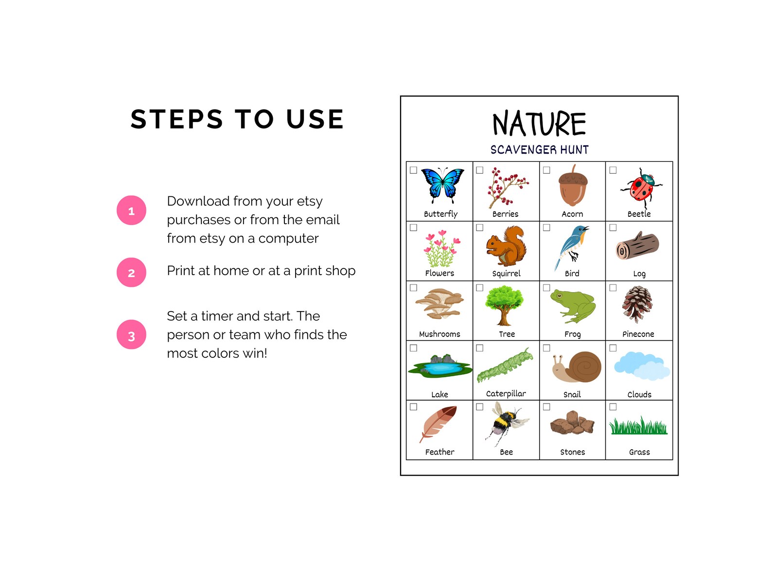 Nature Scavenger Hunt for Kids, Preschool Summer Activity, Outdoor ...