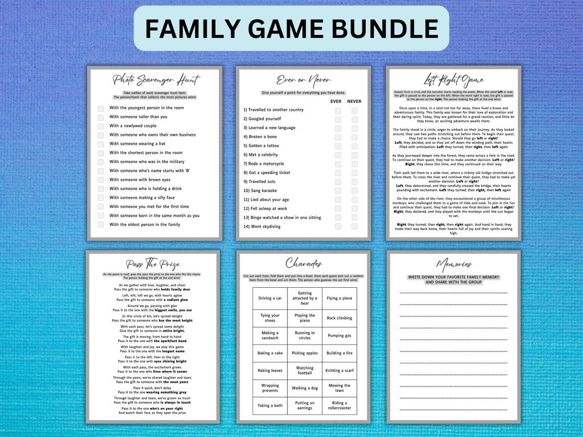Family Reunion Games Bundle, Printable Family Game Night Activities ...