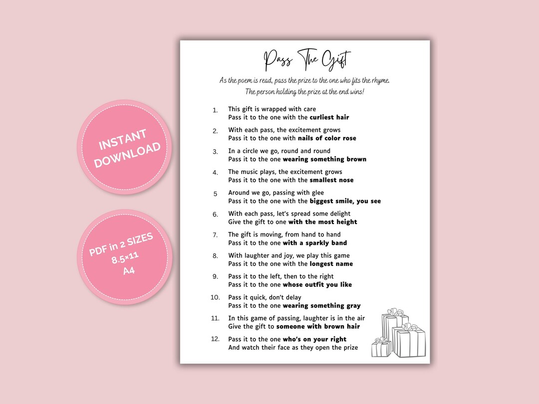 Ladies Night Games, Pass the Gift Poem, Left Right Game, Pass the ...