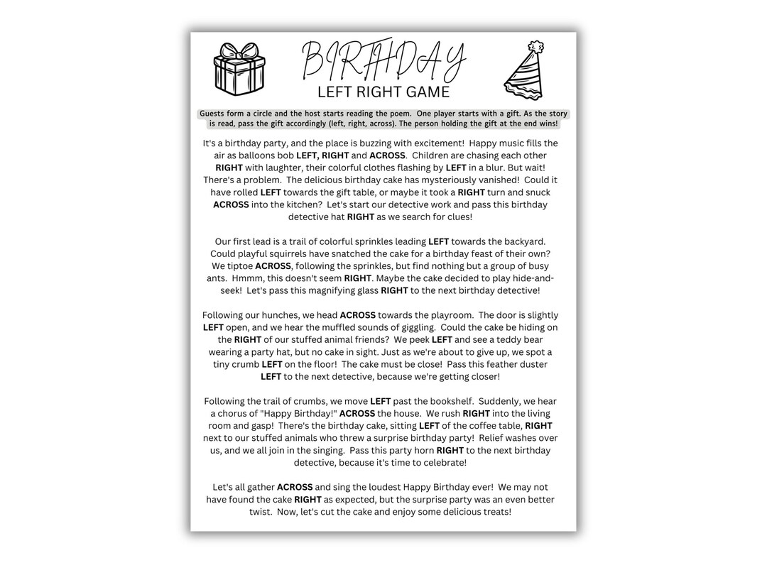 Left Right Birthday Game, Right Left Game, Left Right Story, Pass the ...