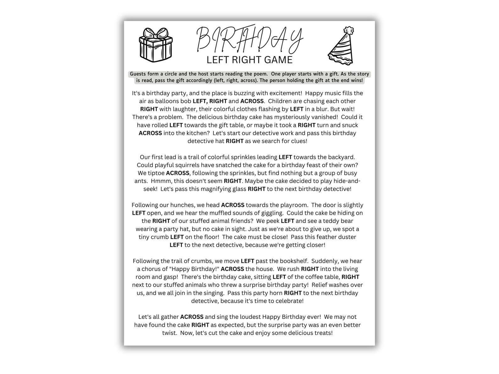 Left Right Birthday Game, Right Left Game, Left Right Story, Pass the ...