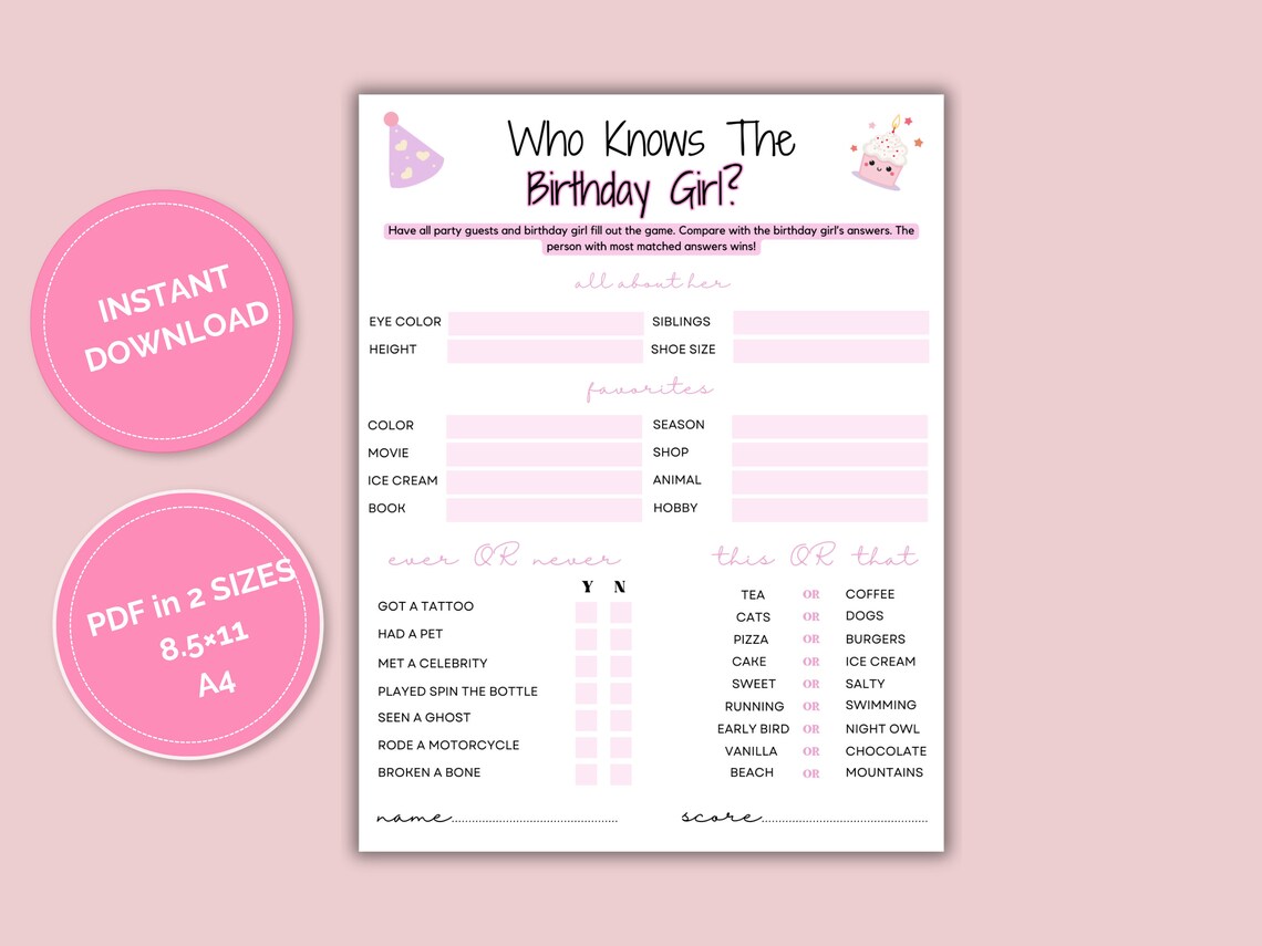 Who Knows the Birthday Girl Best How Well Do You Know the Birthday Girl ...