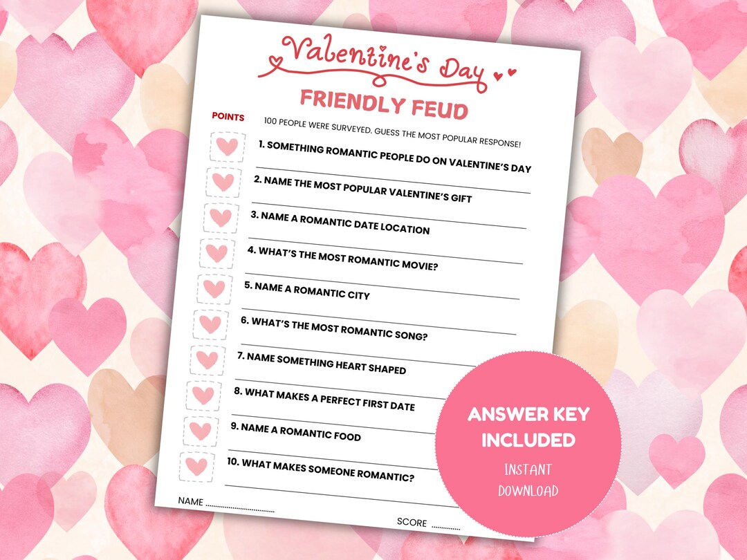 Valentines Day Family Feud Valentines Day Friendly Feud, Galentines ...
