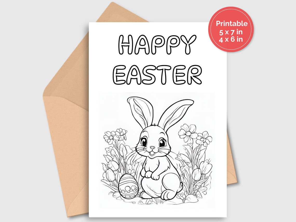 Printable Easter Coloring Card | Easter Card for Kids to Make | Easter ...