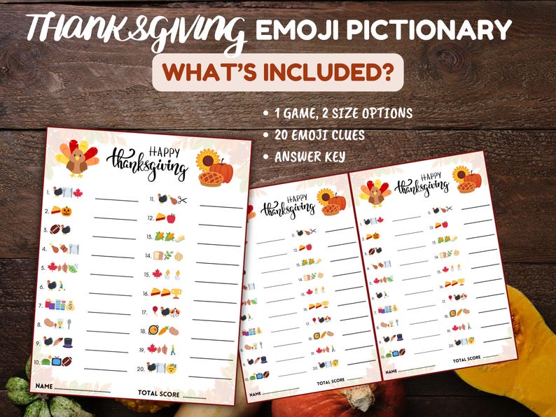 Thanksgiving Emoji Games Printable Pictionary, Friendsgiving Adult ...