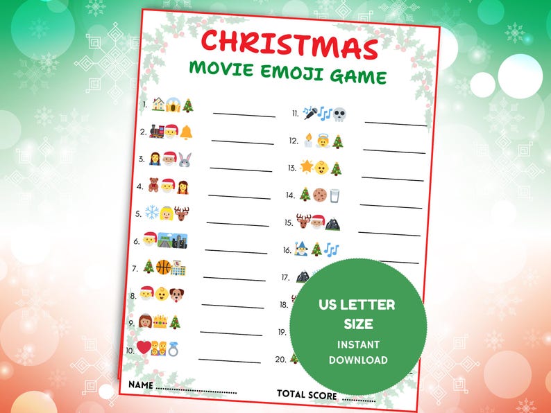 Christmas Movie Emoji Pictionary Game Printable Xmas Movie Guessing ...