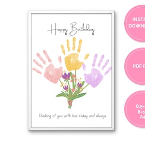 Happy Birthday Handprint Art Flower Bouquet With a Birthday Wish, DIY ...