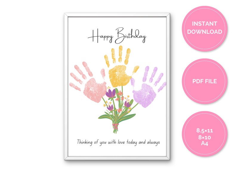 Happy Birthday Handprint Art Flower Bouquet With a Birthday Wish, DIY ...