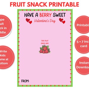 Fruit Snack Valentine's Day Printable | Valentine's Day Snack Card ...
