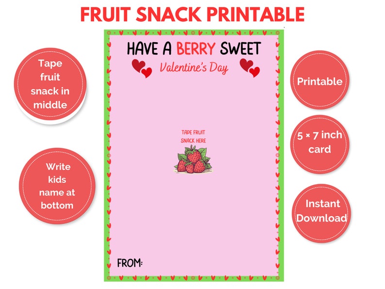 Fruit Snack Valentine's Day Printable | Valentine's Day Snack Card ...