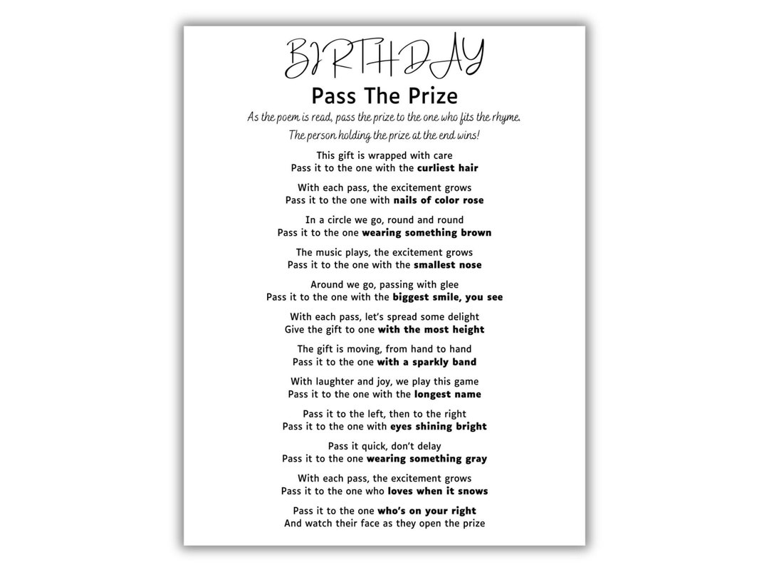 Pass the Prize Birthday Game, Pass the Gift Birthday Party Game, Teen ...
