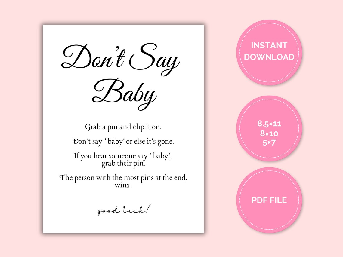 Don't Say Baby Game Don't Say Baby Sign Rustic Baby Shower Game, Fun ...