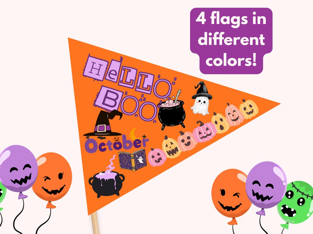 Hello Boo Halloween Pennant Flags Halloween Gift Tag Boo Basket Flag ...
