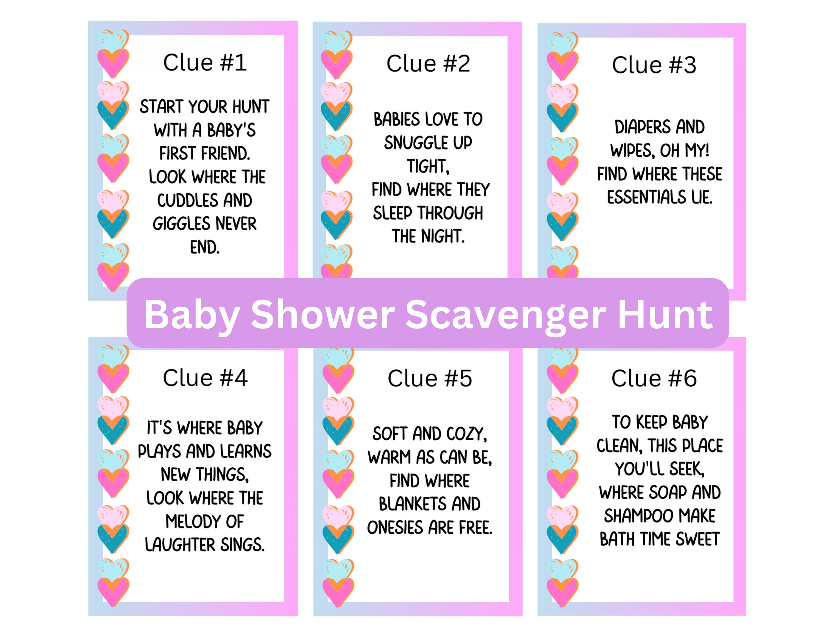 Baby Shower Scavenger Hunt, Baby Shower Printable Games, 12 Scavenger ...