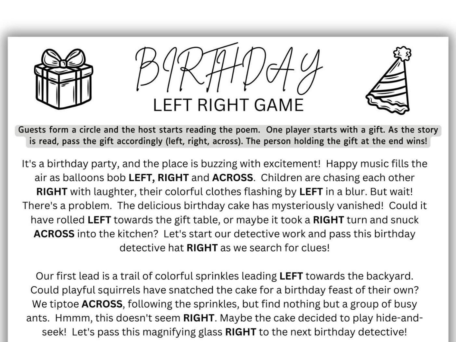 Left Right Birthday Game, Right Left Game, Left Right Story, Pass the ...