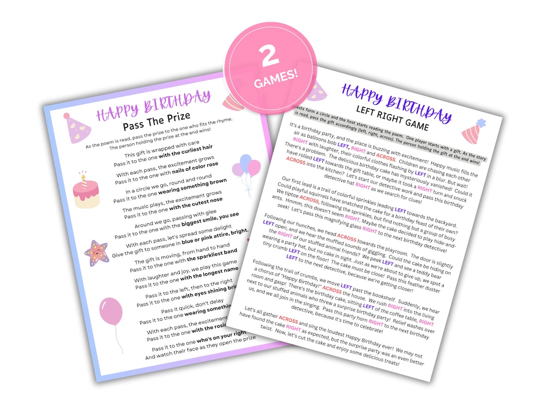 Pass the Prize Birthday Game Left Right Birthday Game, Party Game for ...