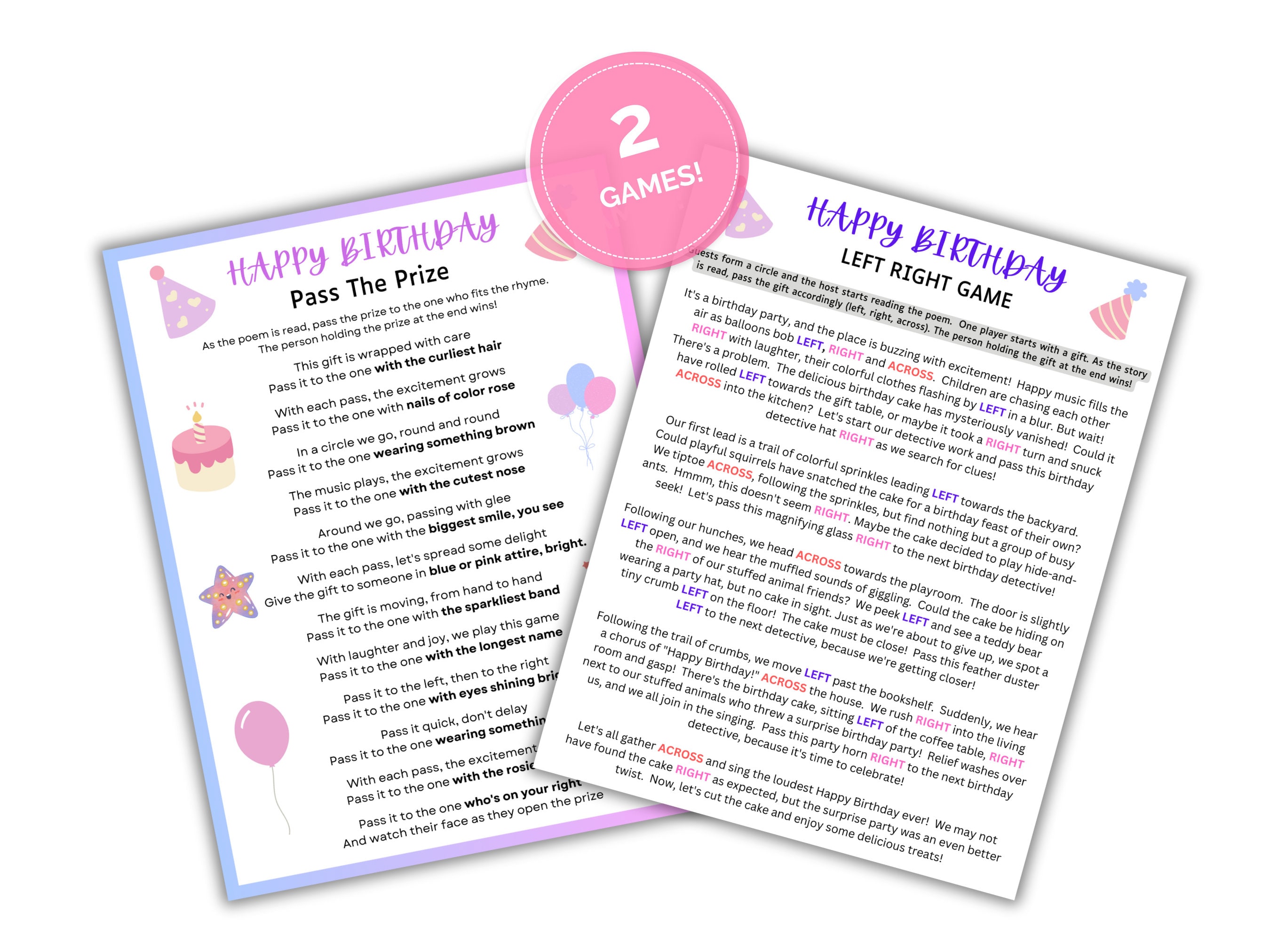 Pass the Prize Birthday Game Left Right Birthday Game, Party Game for ...