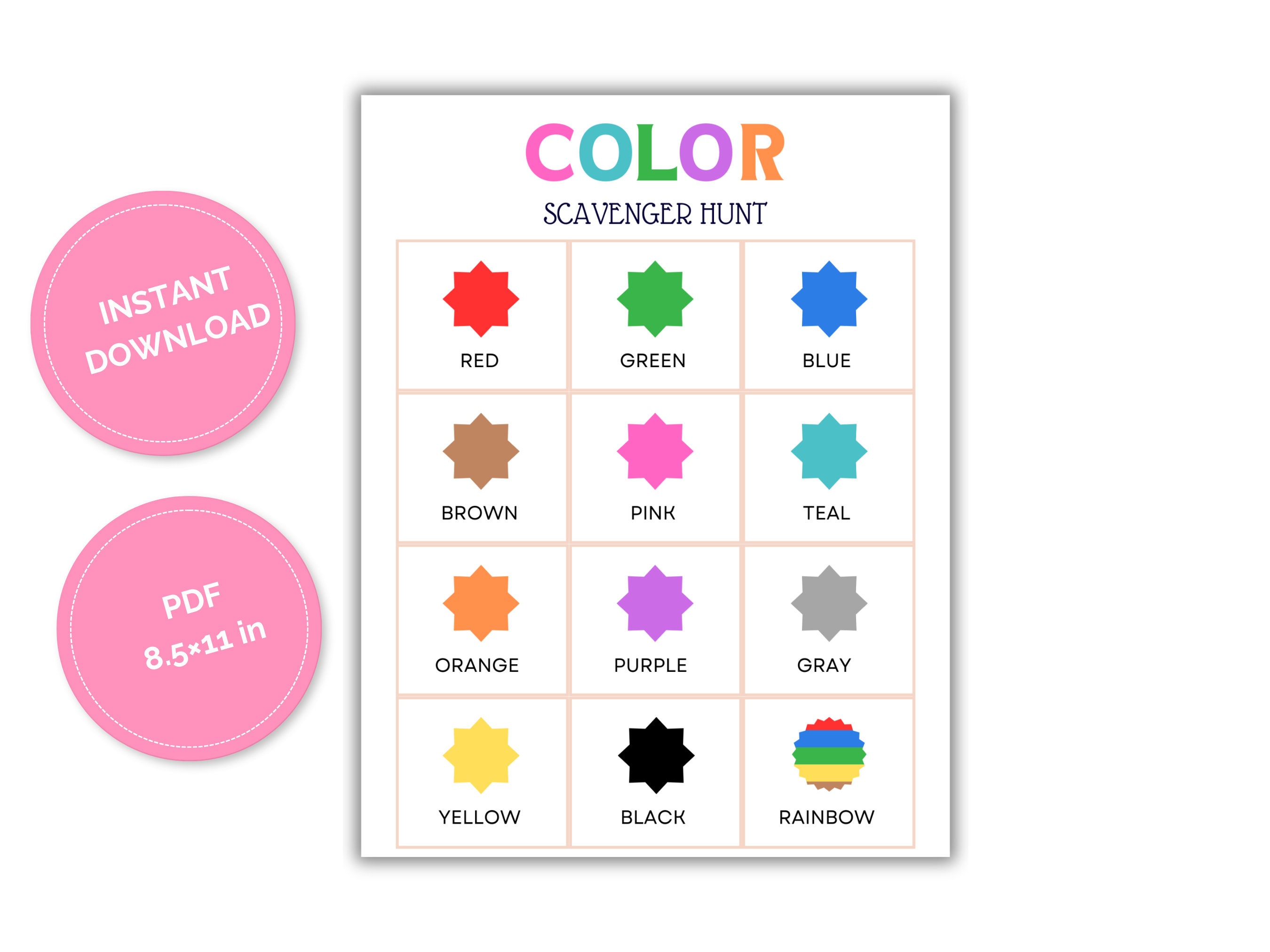Color Scavenger Hunt, Outdoor Scavenger Hunt for Kids Toddlers ...