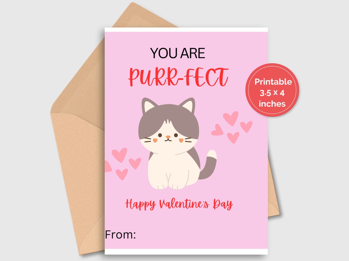 Printable Cat Valentine's Day Cards for Kids Kitten Valentine Card ...