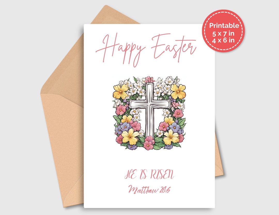 DIGITAL Printable Easter Card | Christian Easter Card Digital | Happy Easter Card | He is Risen ...