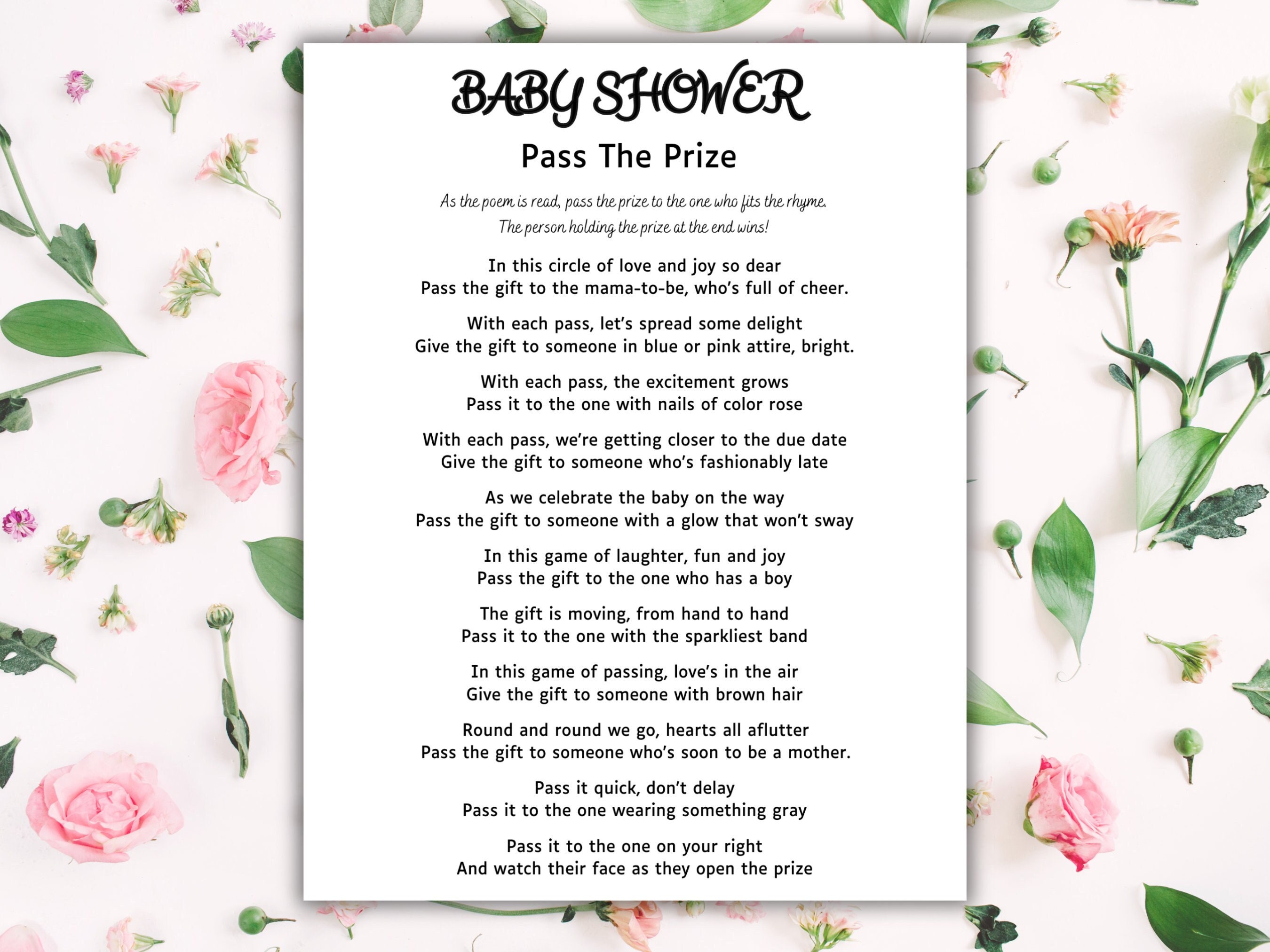 Baby Shower Pass the Prize Game, Left Right Poem, Left Right Game, Pass ...