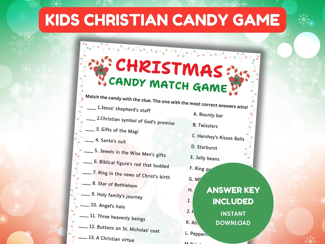 Christian Christmas Candy Game, Bible Christmas Candy Match Kids, Xmas ...