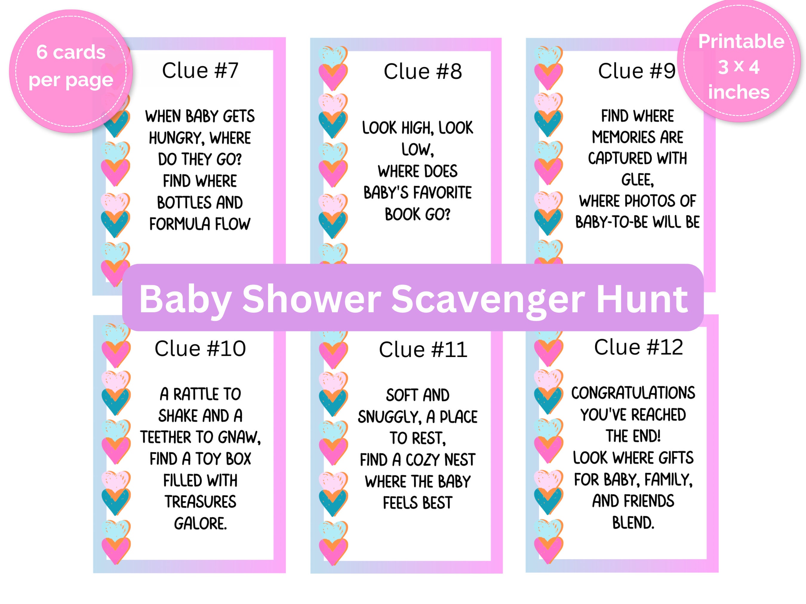 Baby Shower Scavenger Hunt, Baby Shower Printable Games, 12 Scavenger ...