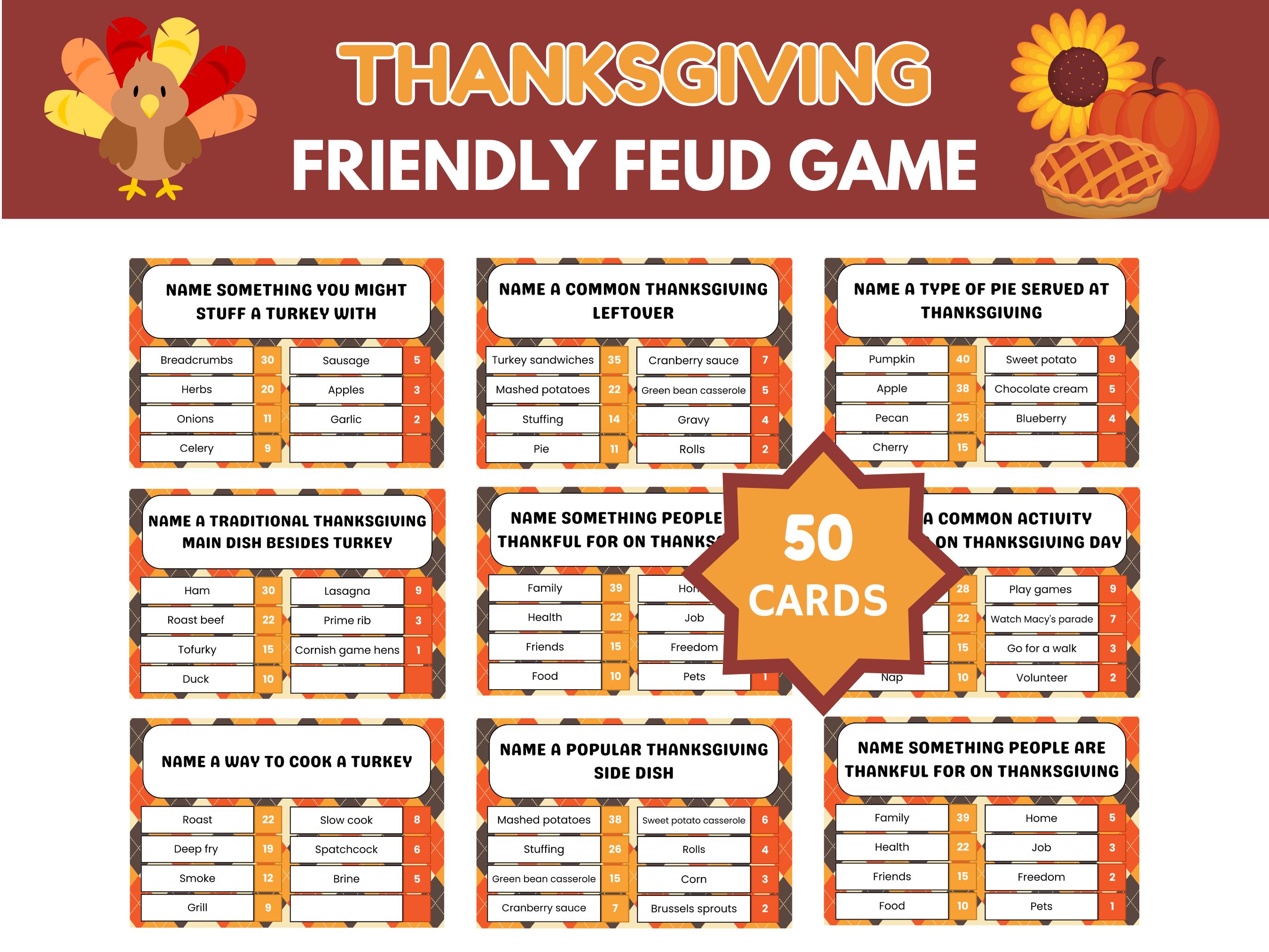Thanksgiving Friendly Feud | Printable Thanksgiving Game | Fall ...