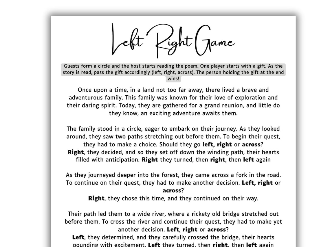 Pass the Gift Game Pass the Present Game Left Right Game, Right Left ...